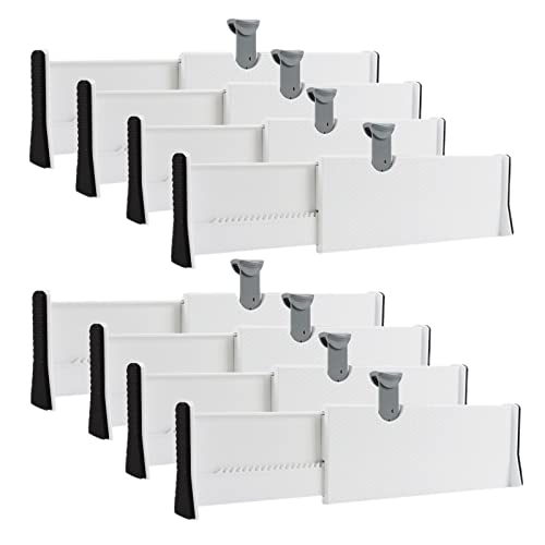 KIKILIE 8 Pack Dresser Drawer Organizers Dividers, 11-17 Inch Expandable Divider Organizer for Clothing, Baby Clothes, Makeup, Kitchen Utensils, Deep Divider, Adjustable Separators, White