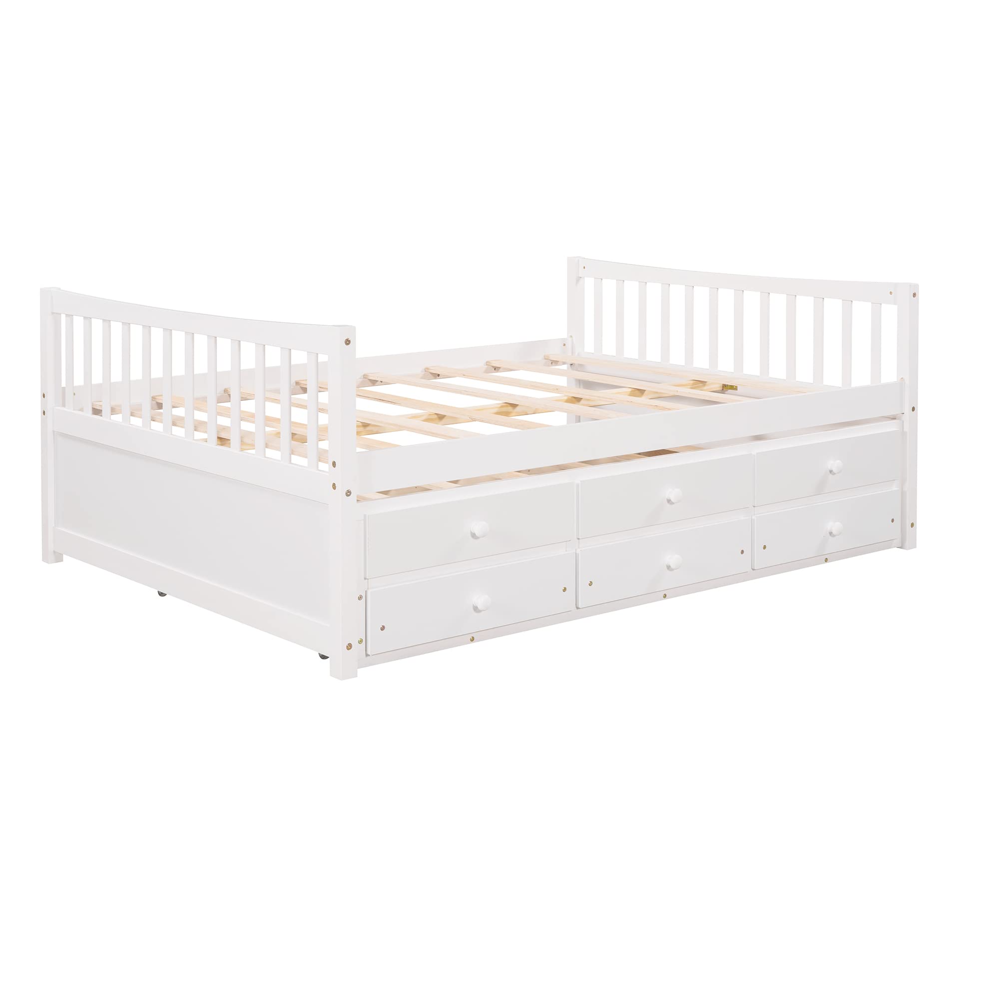 Harper & Bright Designs Full Size Daybed with Twin Size Trundle and 3 Storage Drawers, Wood Full Captainās Bed with Trundle Bed, Full Platform Bed Great for Kids Guests Sleepovers (White)