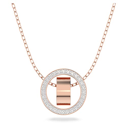 Swarovski Dextera Pendant Necklace with Double Circle Motif in Rose Gold Tone and White Crystal Pavé on a Rose Gold-Tone Finish Chain, Part of the Dextera Collection