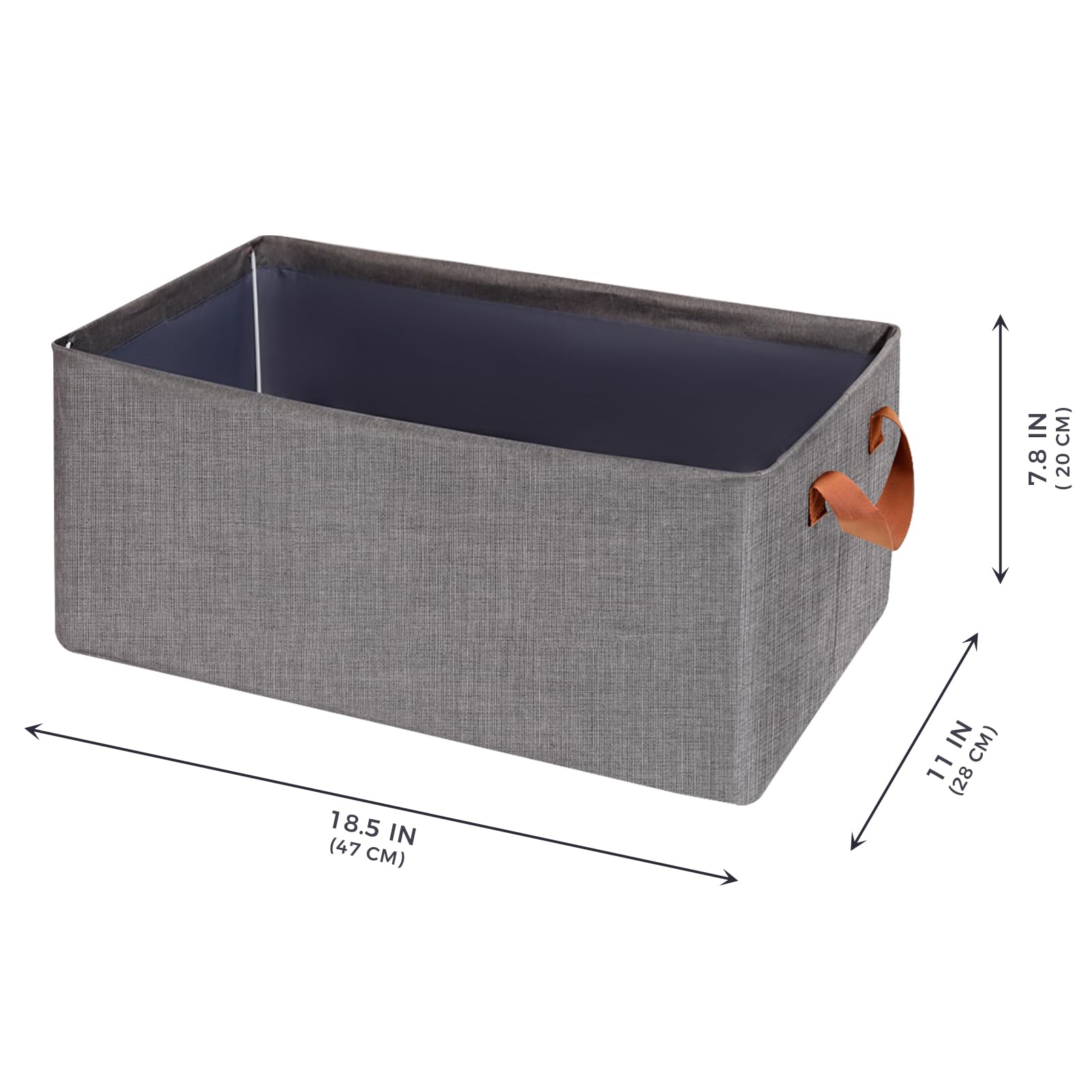 Collapsible Extra Large Storage Baskets for Shelves with Metal Frame, 3 Pack Closet Organizers and Storage Bins for Organization with Handles, Collapsible Rectangle Fabric Organizing Boxes, Gray