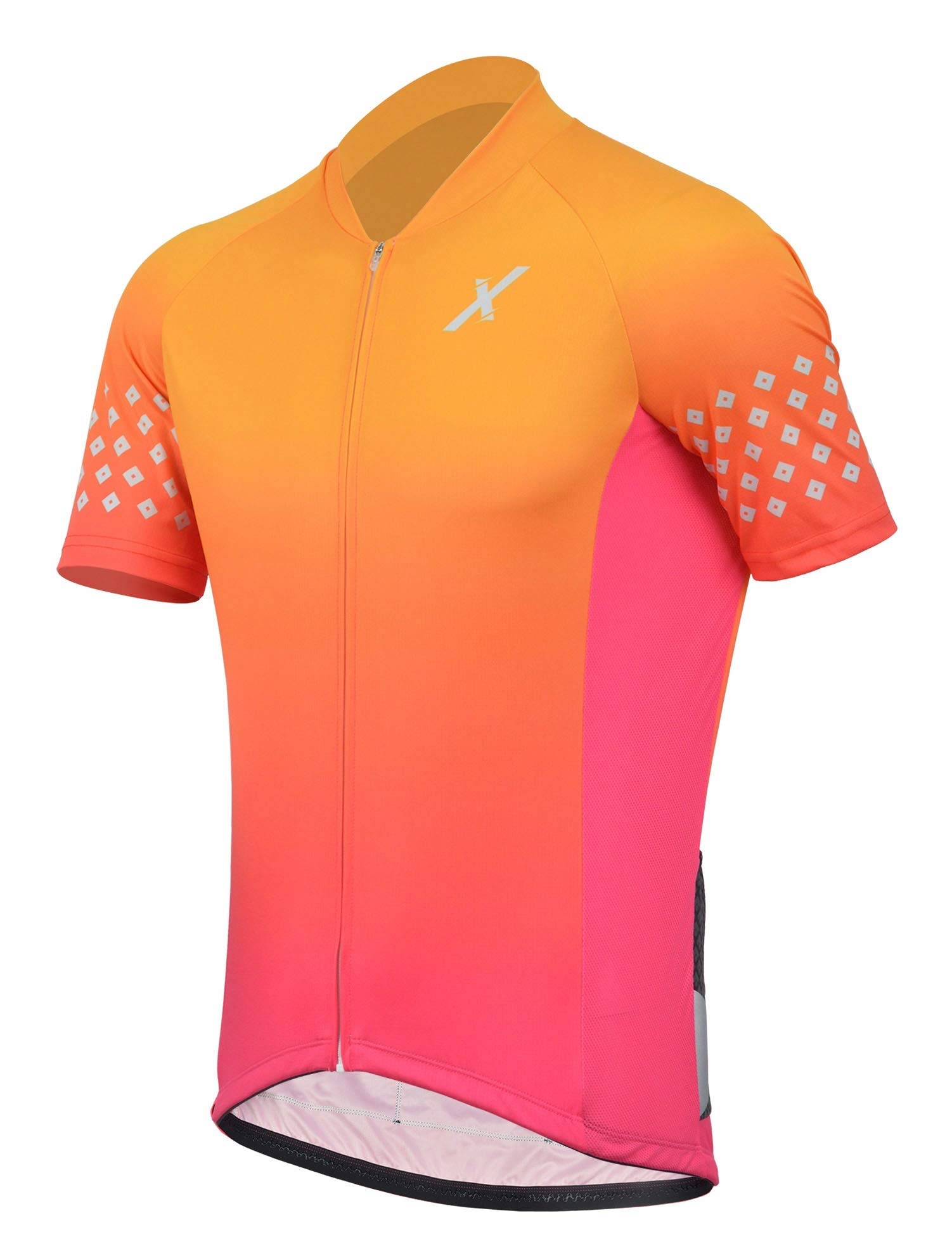CHILLAX MODE Cycling Jersey High Visibility Shirts Short Sleeve, 3 Reflective Rear Pockets, Unisex (Pink and Orange, M)