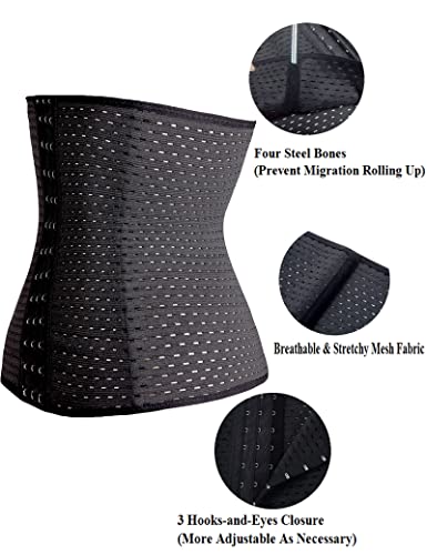 Youloveit Women's Waist Trainer Corset for Everyday Wear Steel Boned Tummy Control Body Shaper with Adjustable Hooks(Black,L)