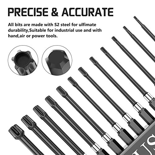 HAIKUSOUBI Torx Head Screwdriver Bit Set, 1/4 Inch Magnetic Hex Shank 3 Inch Long Drill Bits,12pcs Tamper Resistant Star Bits Set S2 Steel, T5 T6 T7 T8 T9 T10 T15 T20 T25 T27 T30 T40 (12 pieces)