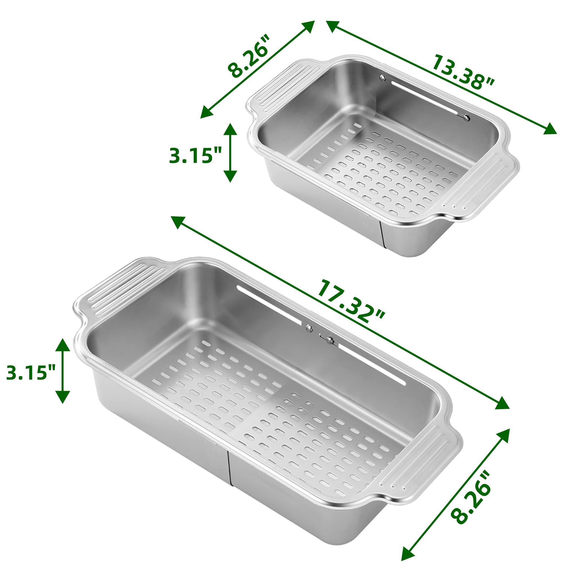 DOXILA Over the Sink Colander Strainer Basket - Kitchen Essentials for New Home-Expandable to Fit Most Sinks - Stainless Steel, Wash Vegetables and Fruits, Drain Cooked Pasta and Dry Dishes