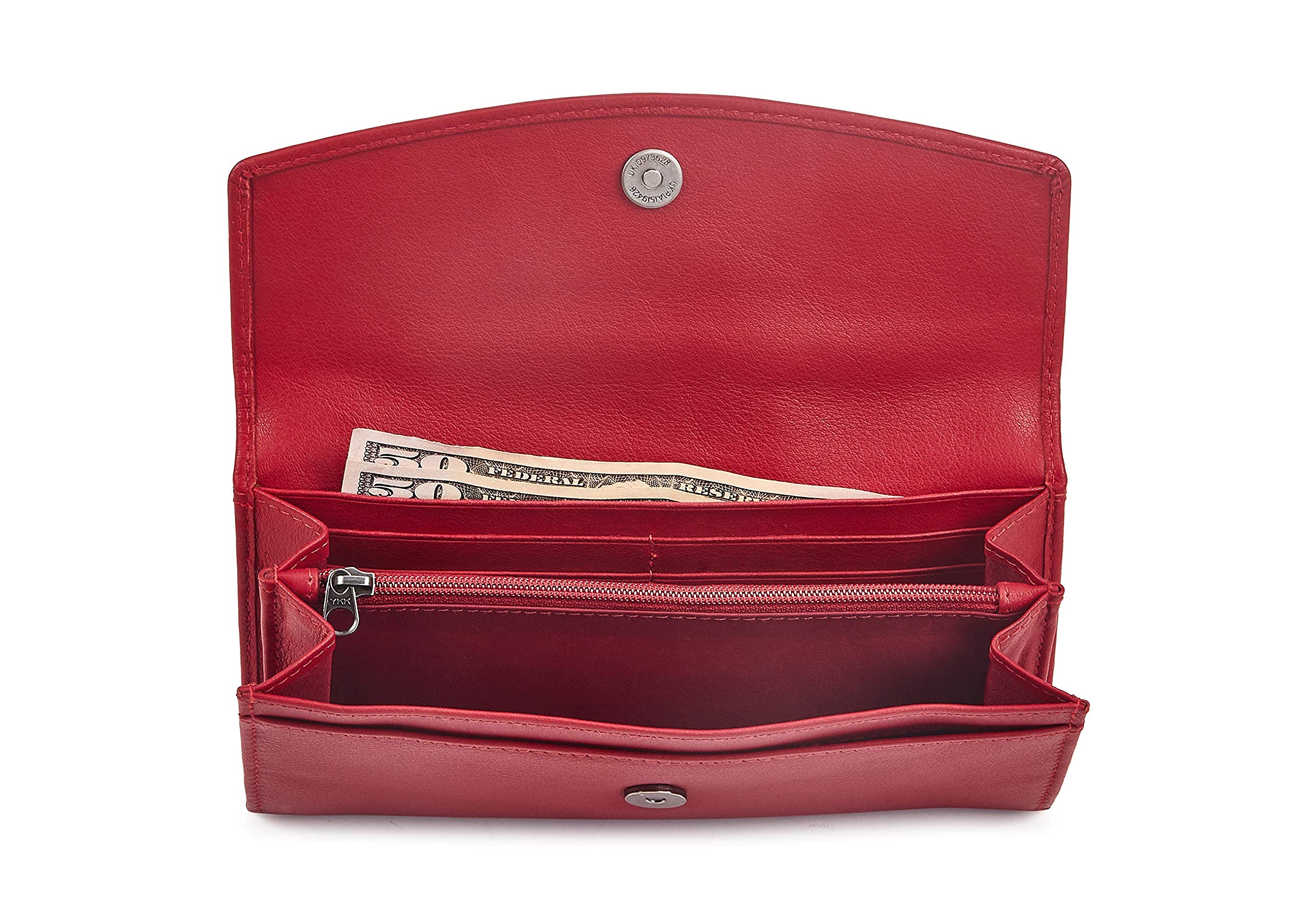 Zinda Genuine Leathers Women’s Wallet Purse Flap Over RFID Protection (Crimson)