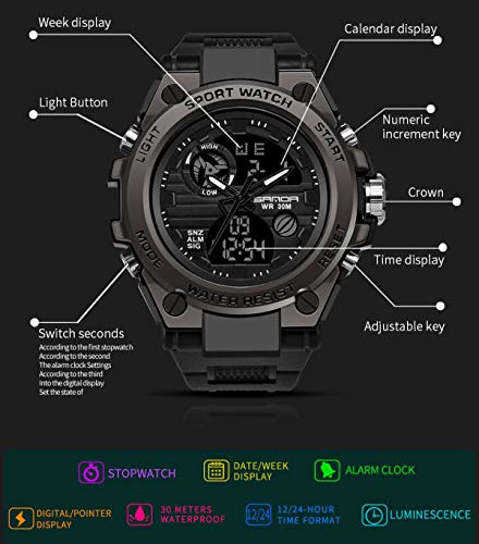 Men's Watches Outdoor Sports Waterproof Military Watch Date Multi Function Tactics Electronic Army LED Stopwatch Digital Aanalog Watches