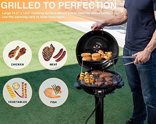 Homewell Electric BBQ Grill for Indoor & Outdoor Grilling with Warming Rack - Portable Patio Grill 1600 Watts (Black)