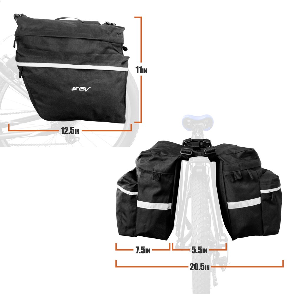 BV Bike Panniers 26L With Adjustable Hooks - Panniers For Bicycles With Carrying Handle, Bike Pannier Bag With 3M Reflective Trim For More Visibility - Bicycle Commuting Pannier Fit Most Bicycle Rack