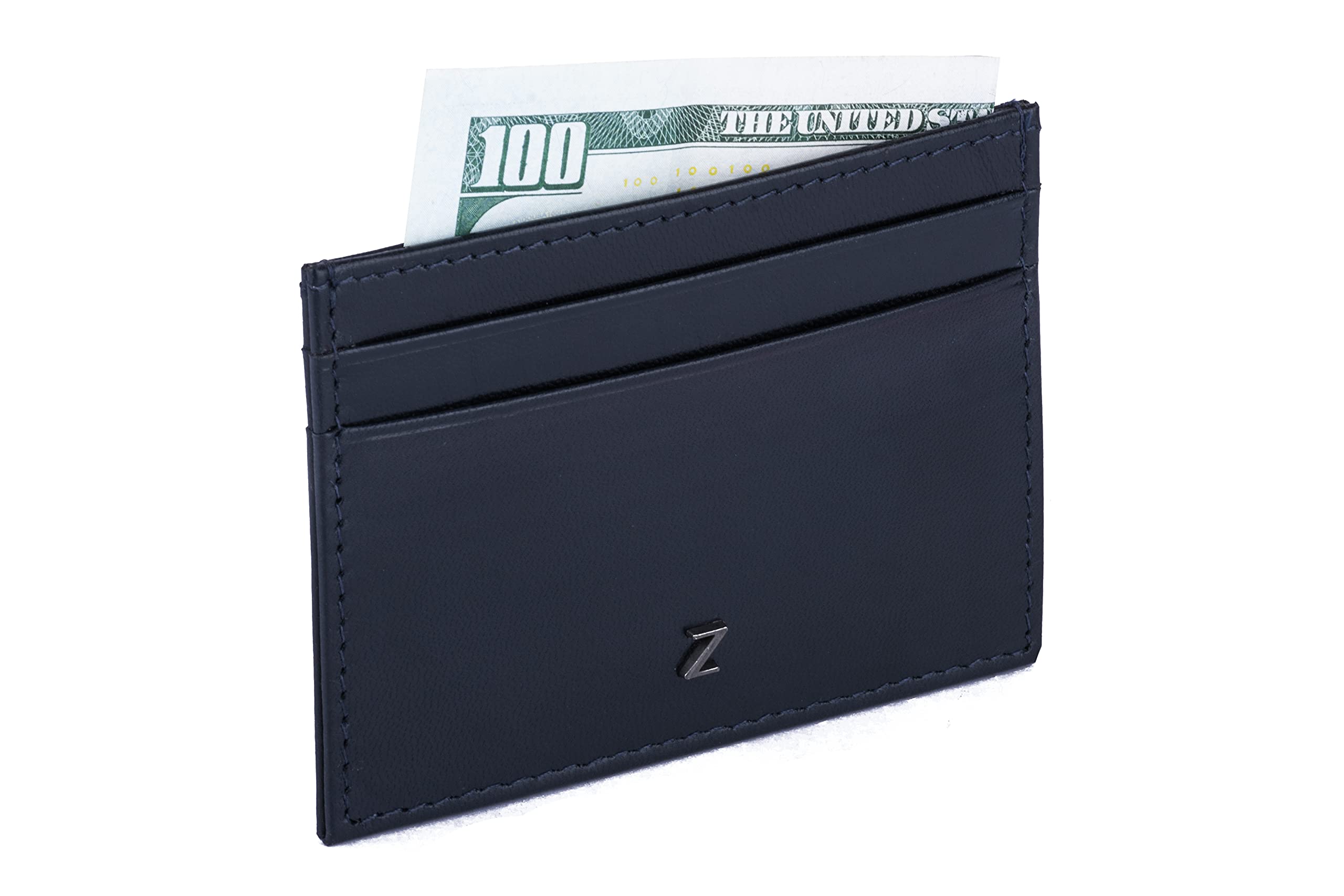 Zinda Genuine Leathers Card Holder Slim Wallet RFID Protection Unisex (Navy)