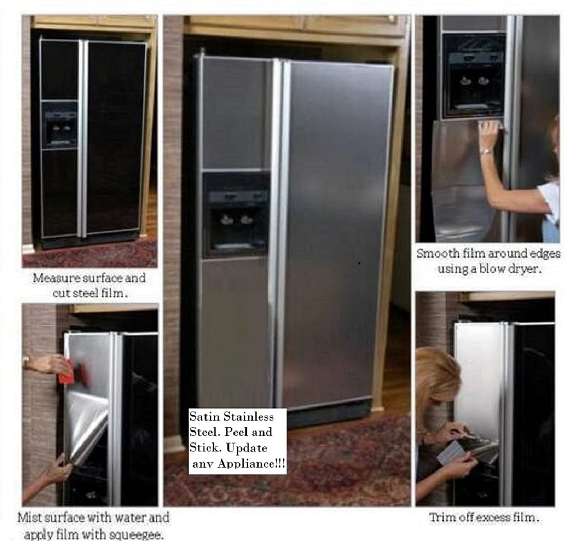 EZ FAUX DECOR Peel and Stick 36" x 72" (6ft) Brushed Nickel Stainless Steel Thick Durable Contact Paper Vinyl Refrigerator Replace Update Door Panel Cover Overlay Waterproof, Heat Resistant