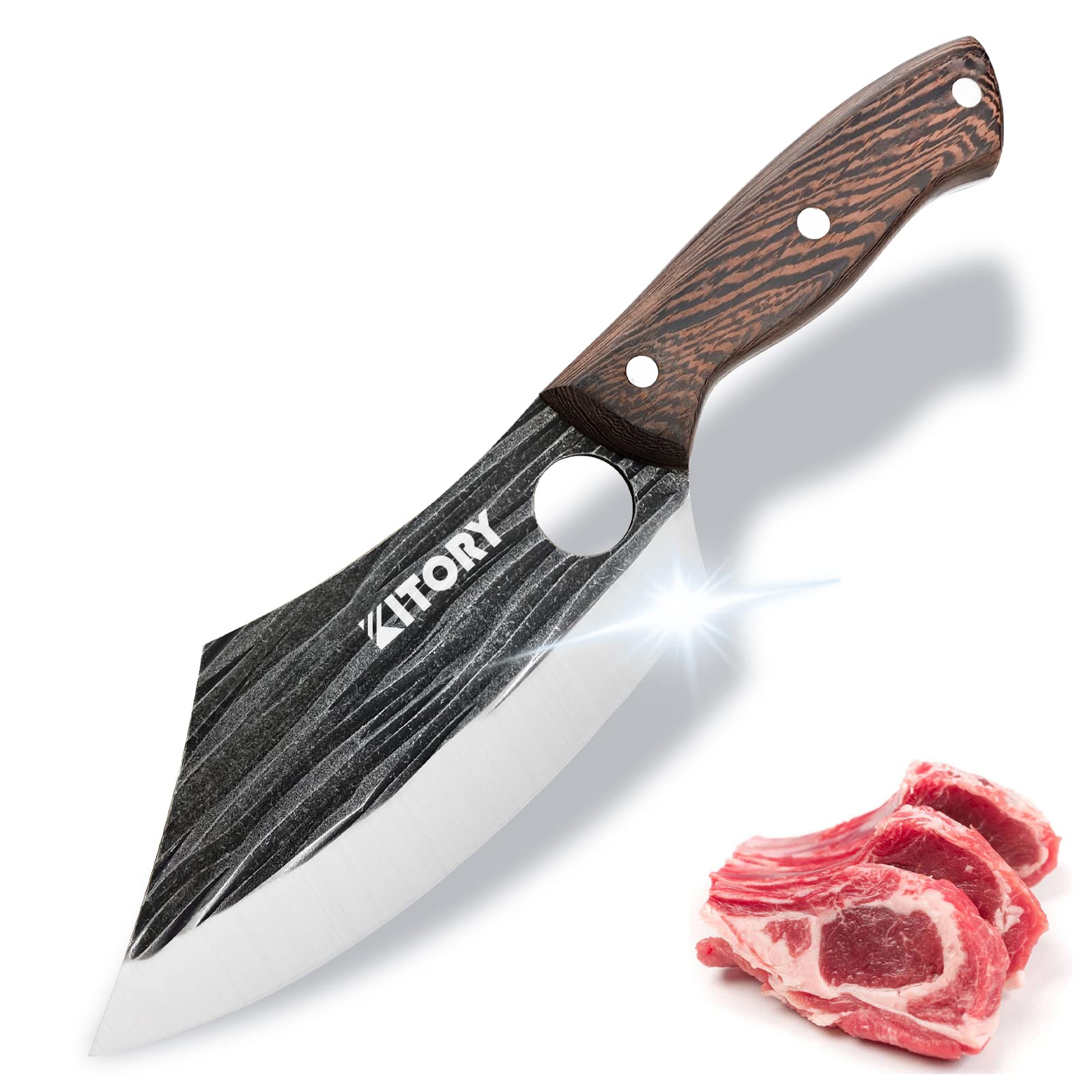 Kitory Meat Cleaver 6.5" - Small Cleaver Kitchen Knife, Forged 9CrMoV18 High Carbon Steel, Nature Wood Handle, 2023 Gifts For Women and Men