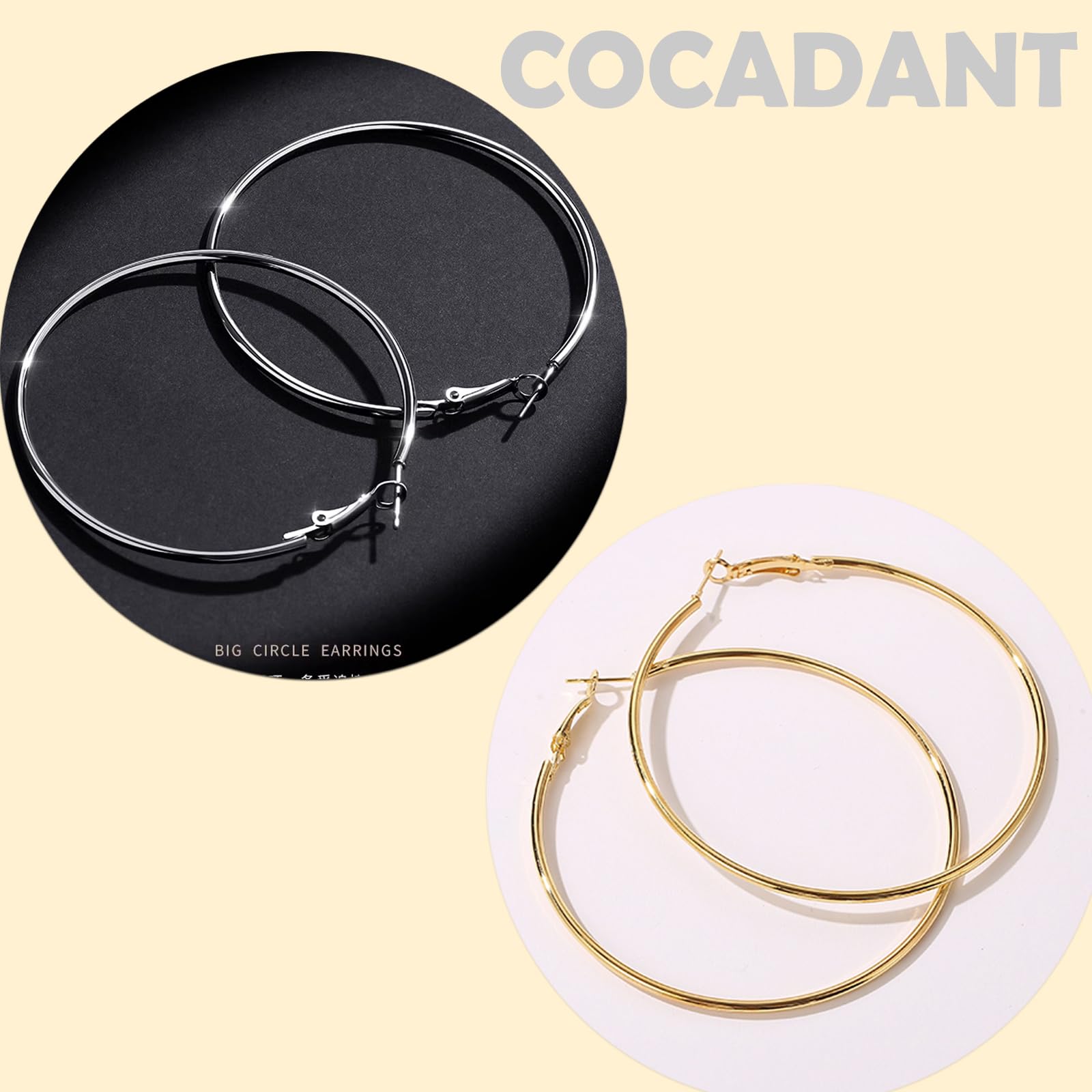 Cocadant 6 Pairs Big 14K Gold Hoop Earrings for Women Set,925 Sterling Silver Post Hypoallergenic Dainty Large Thin Silver 50/60/70mm Hoops