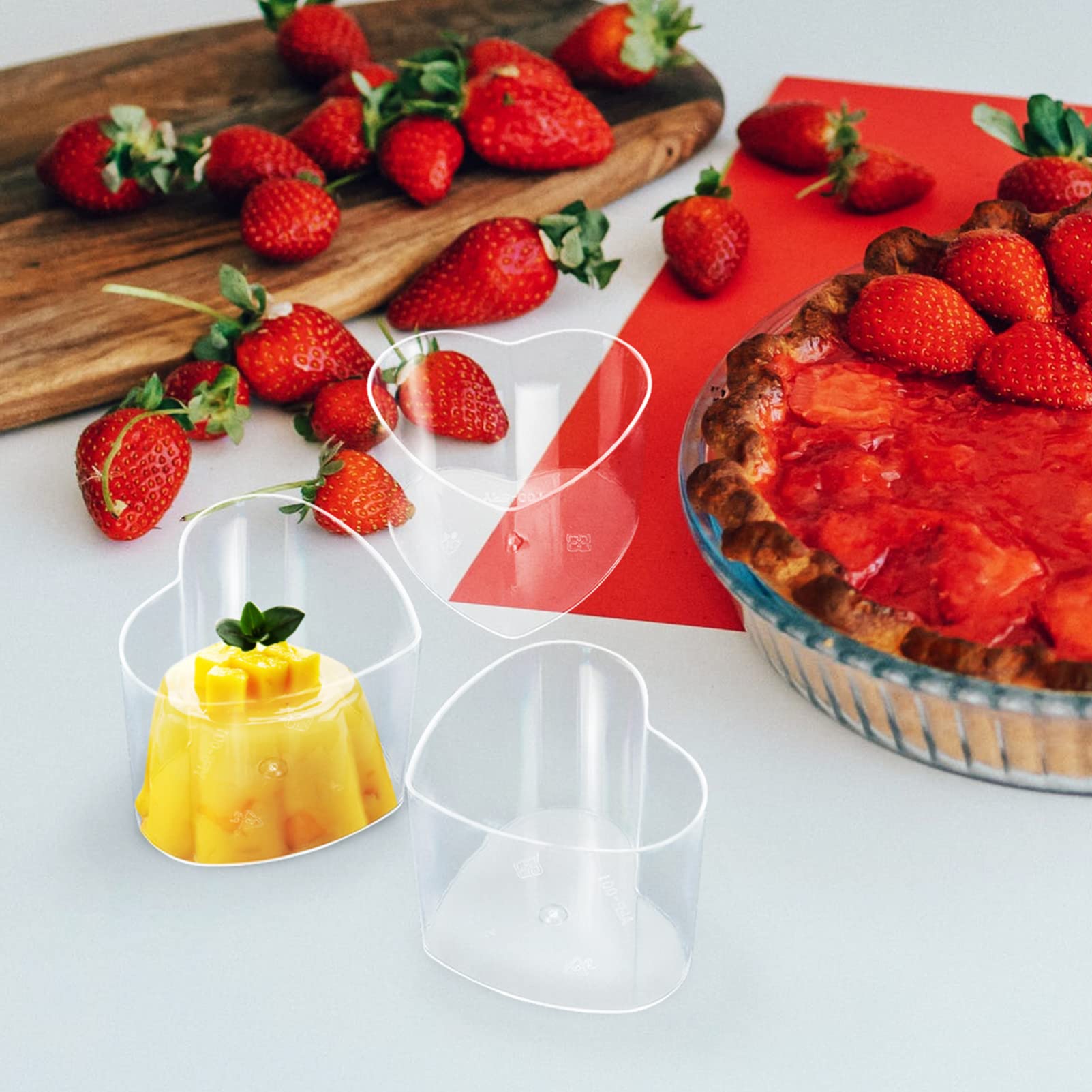 DOITOOL 20PCS Clear Dessert Cup 2. 3 oz Mini Dessert Cup, Clear Plastic Parfait Appetizer Cups Heart Shaped Dessert Serving Cups for Parties, Events, Catering (5. 5 x 5. 5cm)