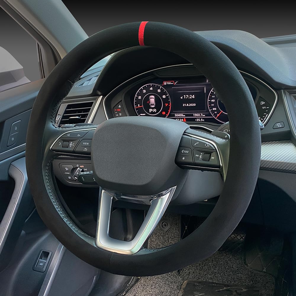 Carodi Car Suede Steering Wheel Cover Car Non-Slip Leather Car Interior Fitting 15-inch Universal