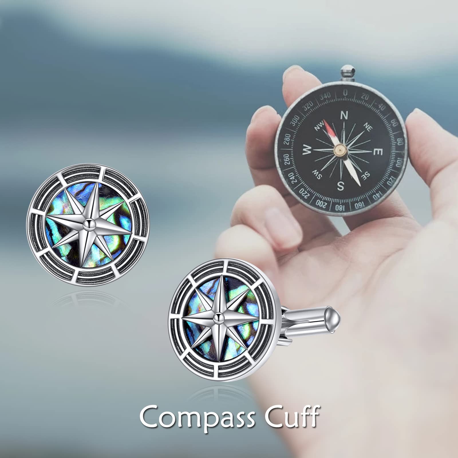 Compass Cufflinks Sterling Silver Tuxedo Shirt Cufflinks For Men Unique Cuff Links Executive Groom Father Wedding Gift