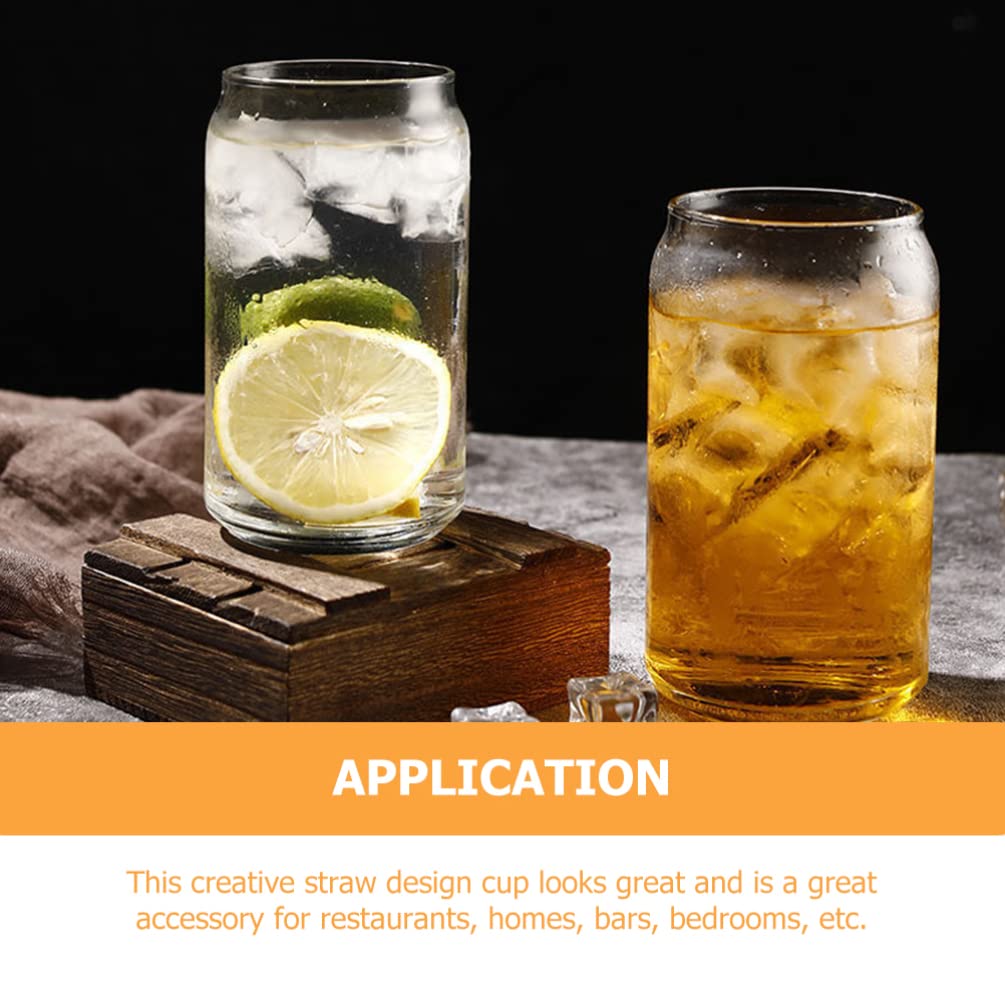 DOITOOL 2PCS Beer Can Glass with Lid and Straw, 18.6 oz Can Shaped Glass Cup with Lids ans Straw, Drinking Glass Cup with Glass Straw for Juice, Beer, Soda, Iced Drinks and Cocktails ( 550ml )