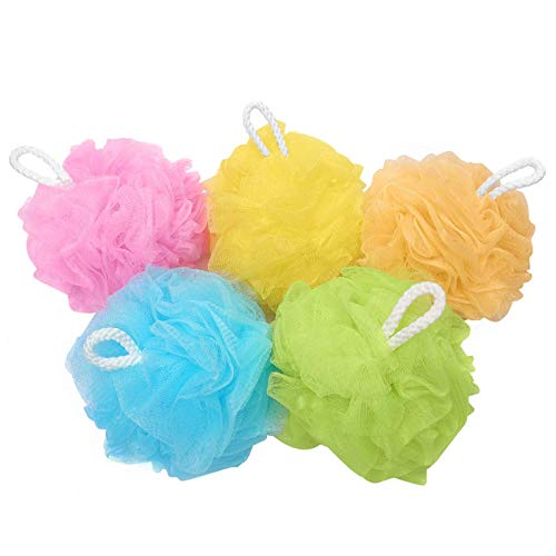 Cosywell Bath Sponges Bath Loofahs Mesh Pouf Shower Wash Ball Large 5 Packs 60g Each Soft Eco-Friendly for Men& Women Cleanse, Smooths Skin, Exfoliating