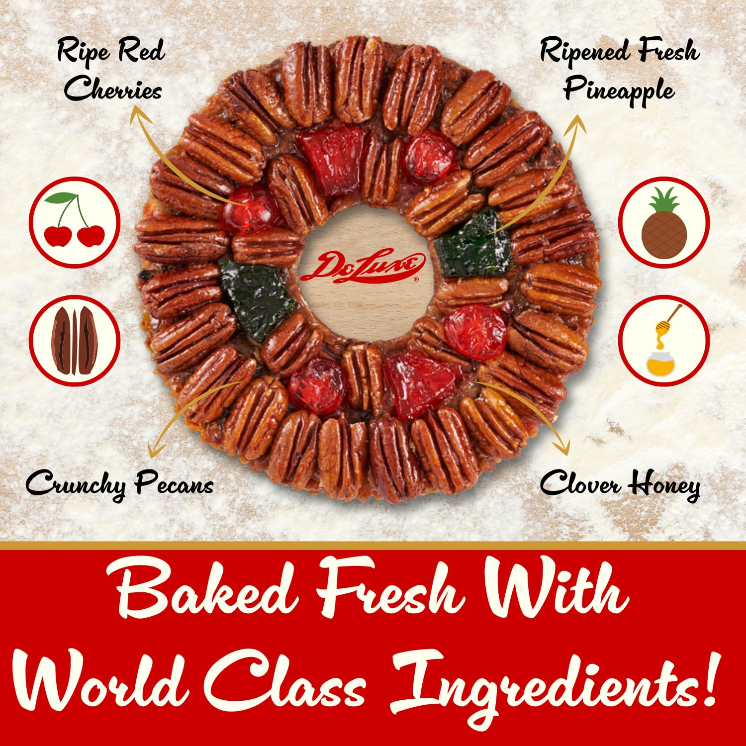 Collin Street Bakery DeLuxe Fruitcake - Handcrafted Fresh with Pecans, Pineapple, Papaya, Ripe Cherries, Raisins, & Honey - Giftable Collector's Tin - Baked in Texas Since 1896-8" - 102A