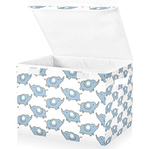 innewgogo Cute Animals Elephant Storage Bins with Lids for Organizing Storage Baskets with Handles Oxford Cloth Storage Cube Box for Car
