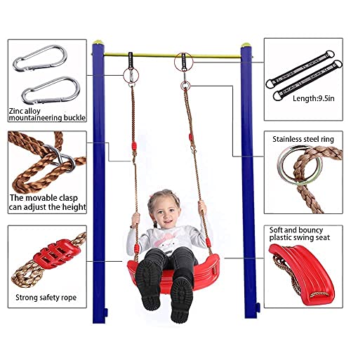 Plastic Swing Seat,Kids Swing Seat with 6.6ft Adjustable Rope and 2 Carabiners,Red Swings for Backyard Playground Indoor Outdoor