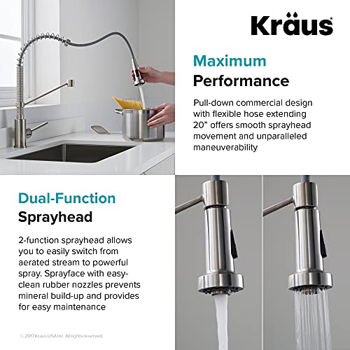 KRAUS Bolden 18-Inch Single Handle Commercial Style Pull-Down Kitchen Faucet with Soap Dispenser in Matte Black, KPF-1610MB-KSD-43MB