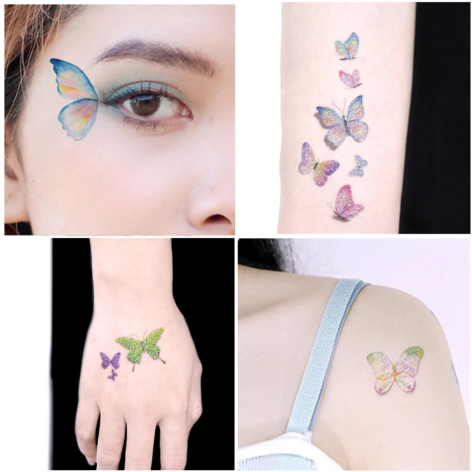 Coszeos 10 Sheets Glitter Butterfly Makeup Temporary Tattoos and 19 Sheets Face Freckle Temporary Tattoos for Girl Women Bundled Product