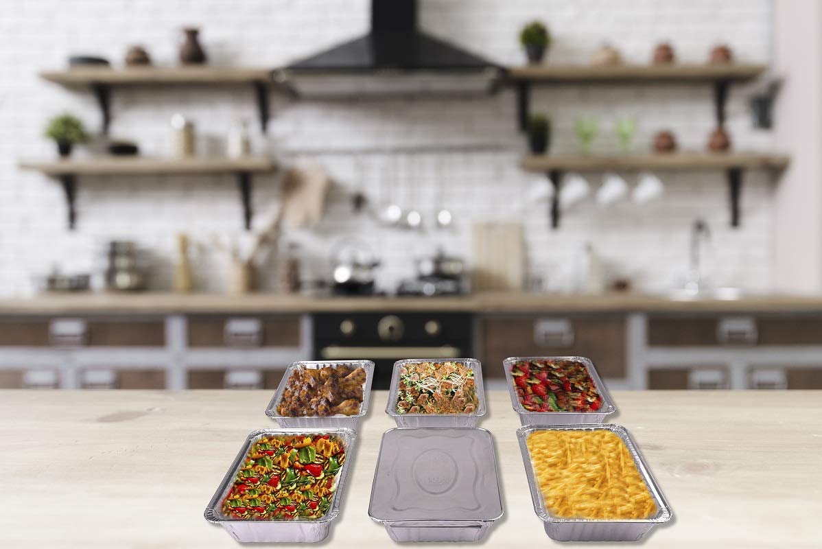Diplastible Disposable Aluminum Pans with Lids | 10 pack 1-Dinner Portion Pan Oblong Cookware Pans Best Use for Baking, Meal Preparations, Cooking, Roasting, Grilling, Toasting | With Foil Lids