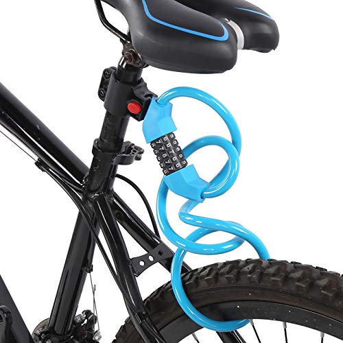 Demeras Bicycle Security Cable, Rustproof 5 Digit Password Bike Cable Lock for Cycling(Blue)