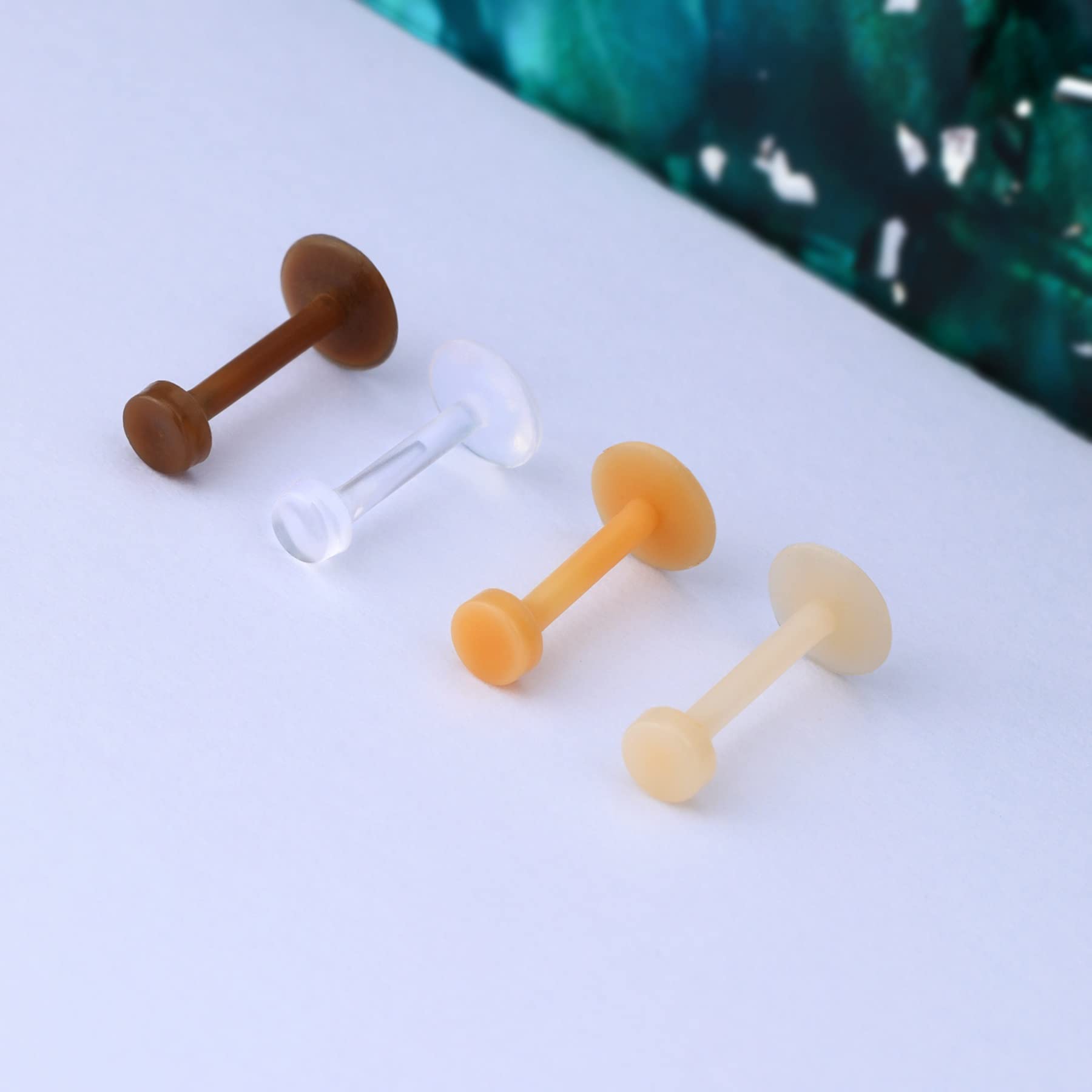 COCHARM 4PCS 16G Clear Lip Labret Piercing Retainers Flexible Bioflex Monroe Medusa Piercing Retainer Acrylic 8mm Lip Labret Studs