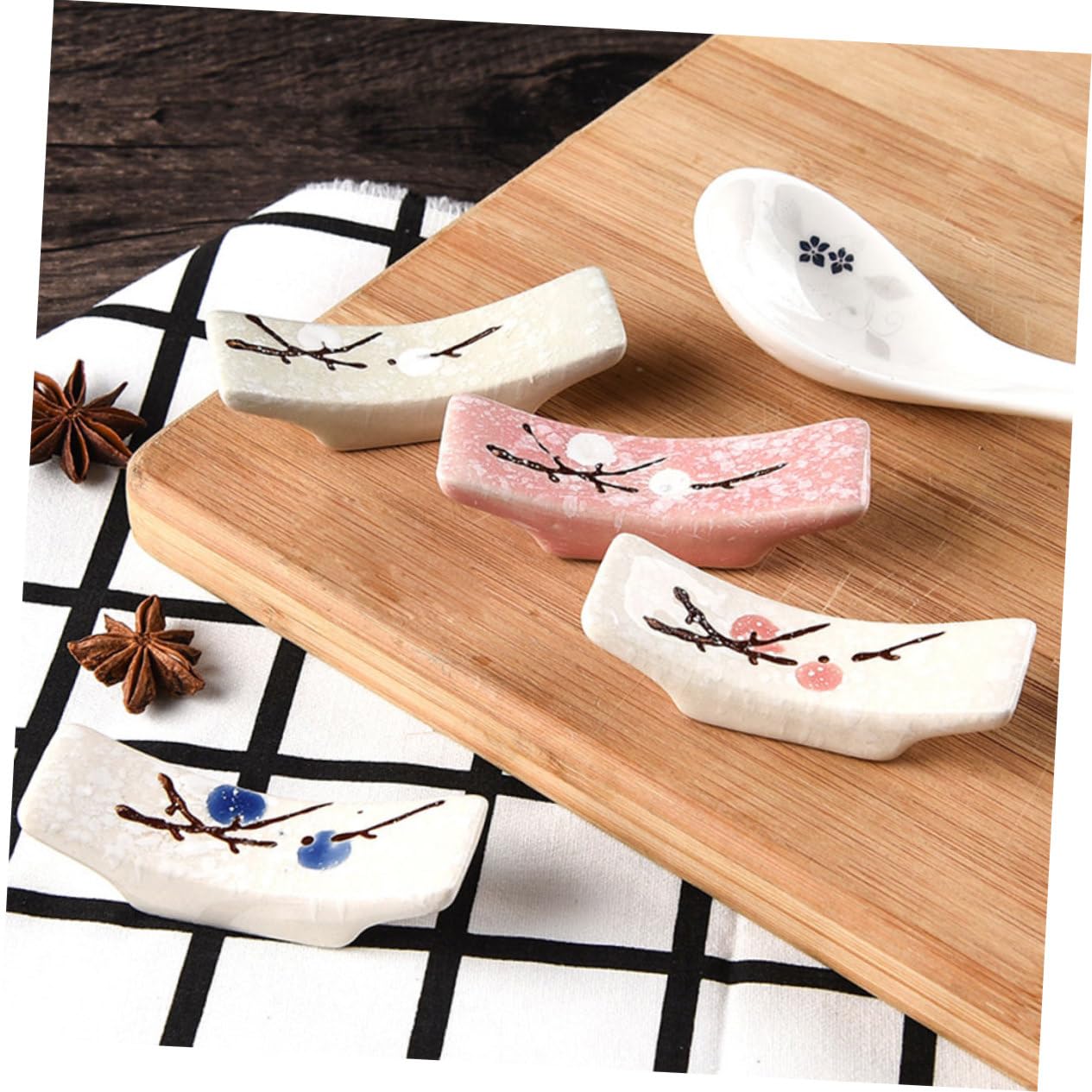 HUSHUYUAN 4 件套陶瓷筷架 中国筷子 日本筷子 日本装饰 陶瓷餐具架 日本筷架 陶瓷筷架 实用勺托 精细1266, 65432