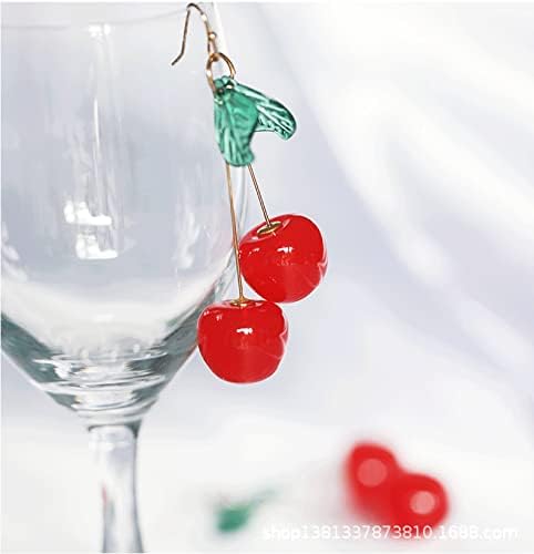 Cherry Cute Earrings for Women Red Funny Drop Dangle Earring Gold Plated Resin Green Leaf Tassel