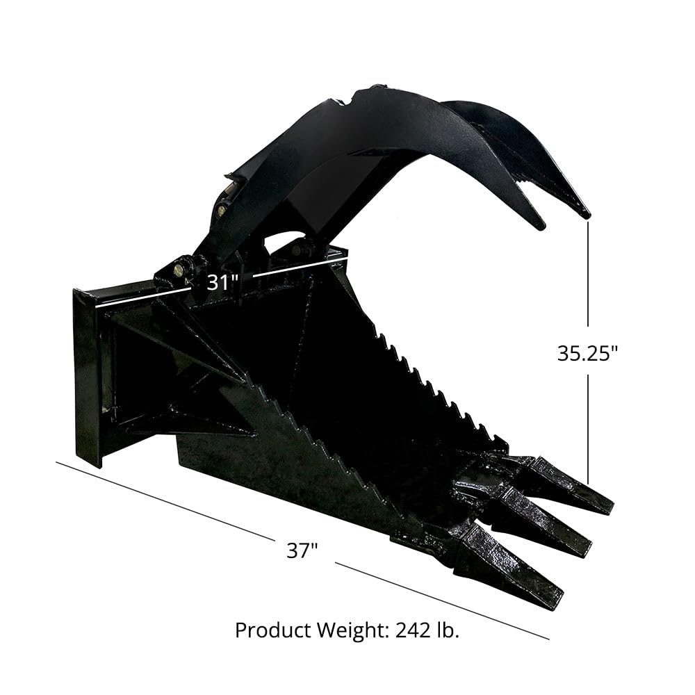 Titan Attachments Mini Skid Steer Stump Bucket Grapple, Quick Tach Mounting Style, Ideal for Tree Stumps, Roots, Buried Rock, Single 3,000 PSI Cylinder
