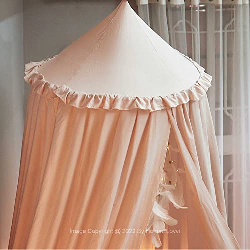 Hommi Lovvi Bed Canopy for Girls, Dreamy Frills Ceiling Hanging Princess Canopy Bedroom Decoration Soft Canopy Net Reading Nook, Extra Large Full Queen Size Bed Canopies - Light Pink