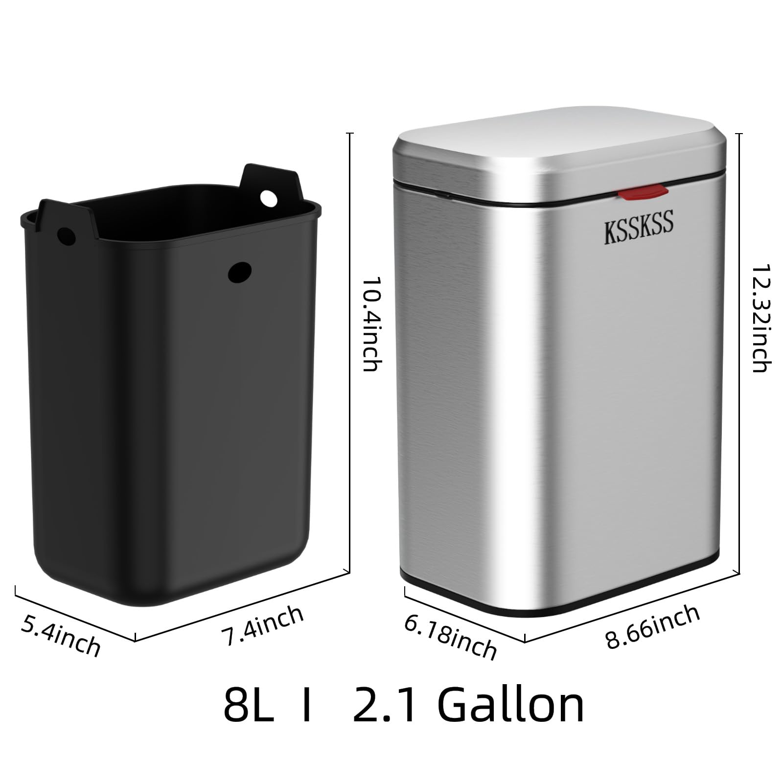 KSSKSS 2.1 Gallon Kitchen Compost Bin with Lid and Inner Bucket, 8L Stainless Steel Hanging Trash Can with Removable Inner Bucket for Cupboard/RV, Mountable Indoor Compost Bucket (Silver)