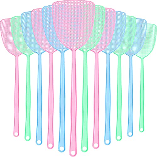 Fly Swatter Plastic Flyswatter Pack,17.5 Inches Handle Fly Swatter Home and Kitchen Helper, 3 Summer Colors (12 Pieces)