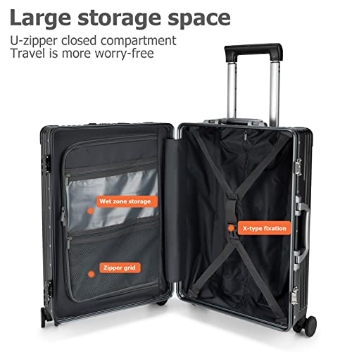 feilario Aluminium Frame Hardside Expandable Spinner Wheel Luggage, Built-In TSA lock Carry on Suitcase, with Cup Holder & Phone Holder - - in 18in/20in/24in Sizes