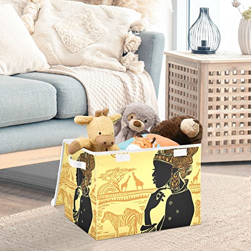 innewgogo Silhouette Beautiful African Woman Storage Bins with Lids for Organizing Organizer Basket with Lid with Handles Oxford Cloth Storage Cube Box for Car