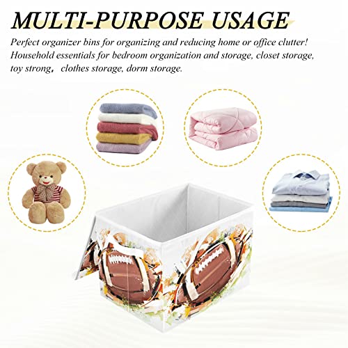 innewgogo Sketchy Football Storage Bins with Lids for Organizing Storage Basket with Handles Oxford Cloth Storage Cube Box for Car
