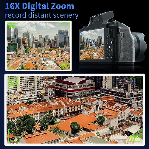 VJIANGER Digital Camera for Photography 4K Vlogging Camera for YouTube 64MP Mirrorless Camera with WiFi, Dual Camera, 52mm Fixed Lens, 4.0" Touch Screen, 32GB SD Card & Camera Bag(W05-Black3)