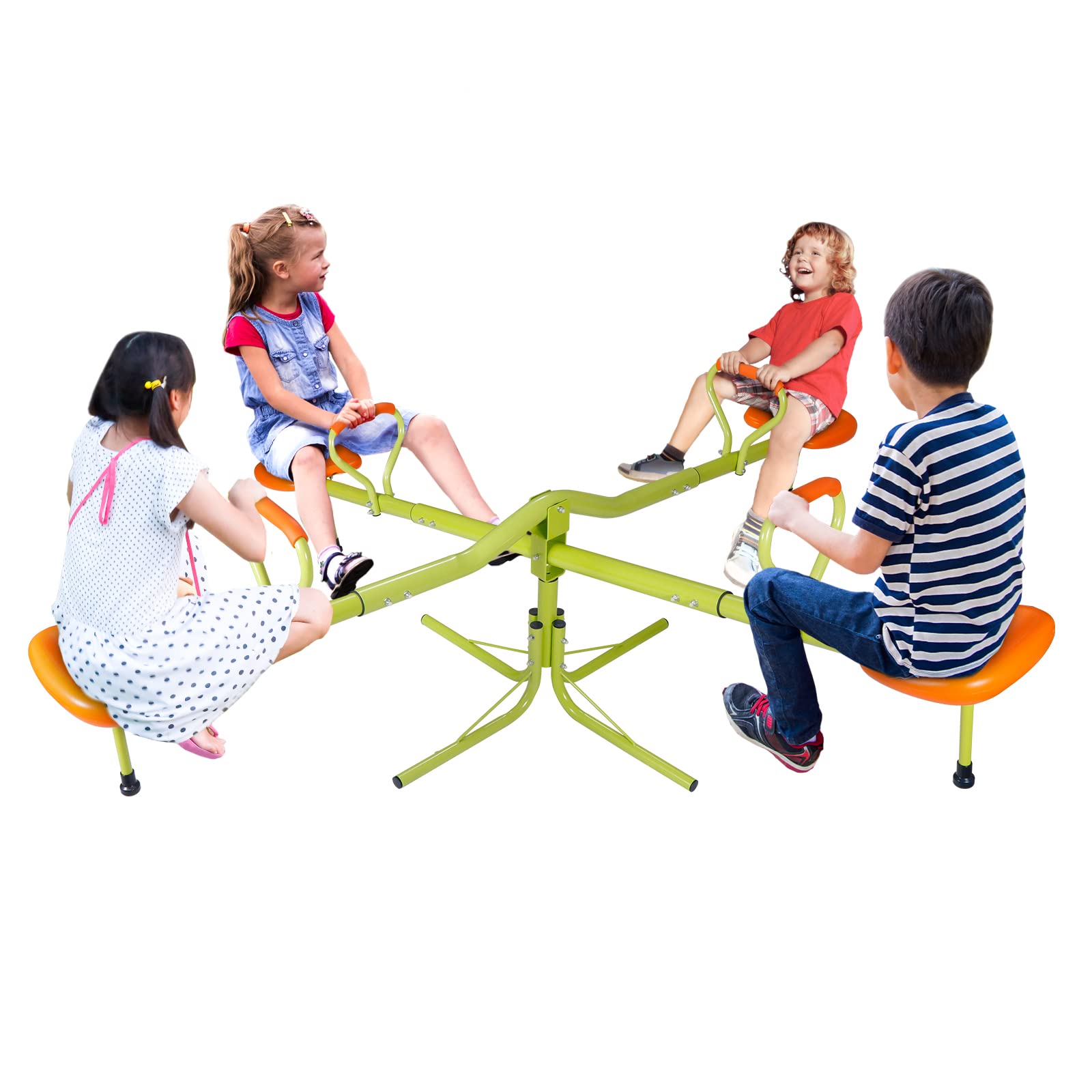 SUPER DEAL Kids Teeter Totter, 4 Seat Seesaw 360° Rotate All Steel Extendable Tubes Weather and Rust Resistant for Indoor Outdoor Playground