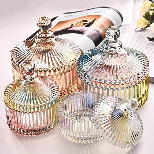 CHOOLD Luxury Colorful Tent Shaped Crystal Candy Jar with Lid,Clear Glass Apothecary Jar Wedding Candy Buffet Jar Food Jar. 10oz