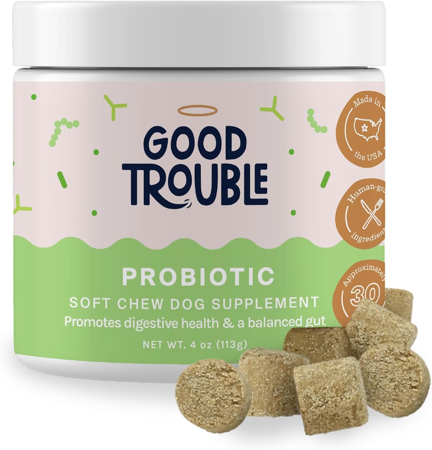 Good Trouble Pets Probiotic Supplement for Dogs - Chicken Flavor, 30 Chews - Enhanced Digestive Support (Packs of 3)