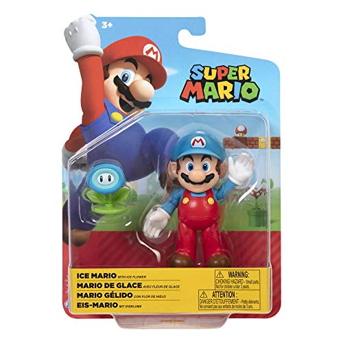 Super Mario Action Figure 4 Inch Ice Mario Collectible Toy with Ice Flower Accessory
