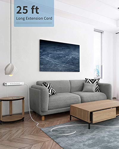 Extension Cord 25 ft, Power Strip Long Cord, NTONPOWER Heavy Duty Surge Protector Power Strip, 6 Outlet 2 USB,1875W / 15A Circuit Breaker, 1080 Joules, Wall Mount for Office Garage Kitchen Workbench