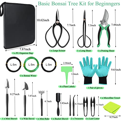 FANSTATE Bonsai Tree Kit, 24 PCs Bonsai Tools Set High Carbon Steel Succulent Trimming Tools Set Include Pruning Shears, Cutters, Training Wires, Bonsai Grooming Care Kit for Starter Gardening Gifts