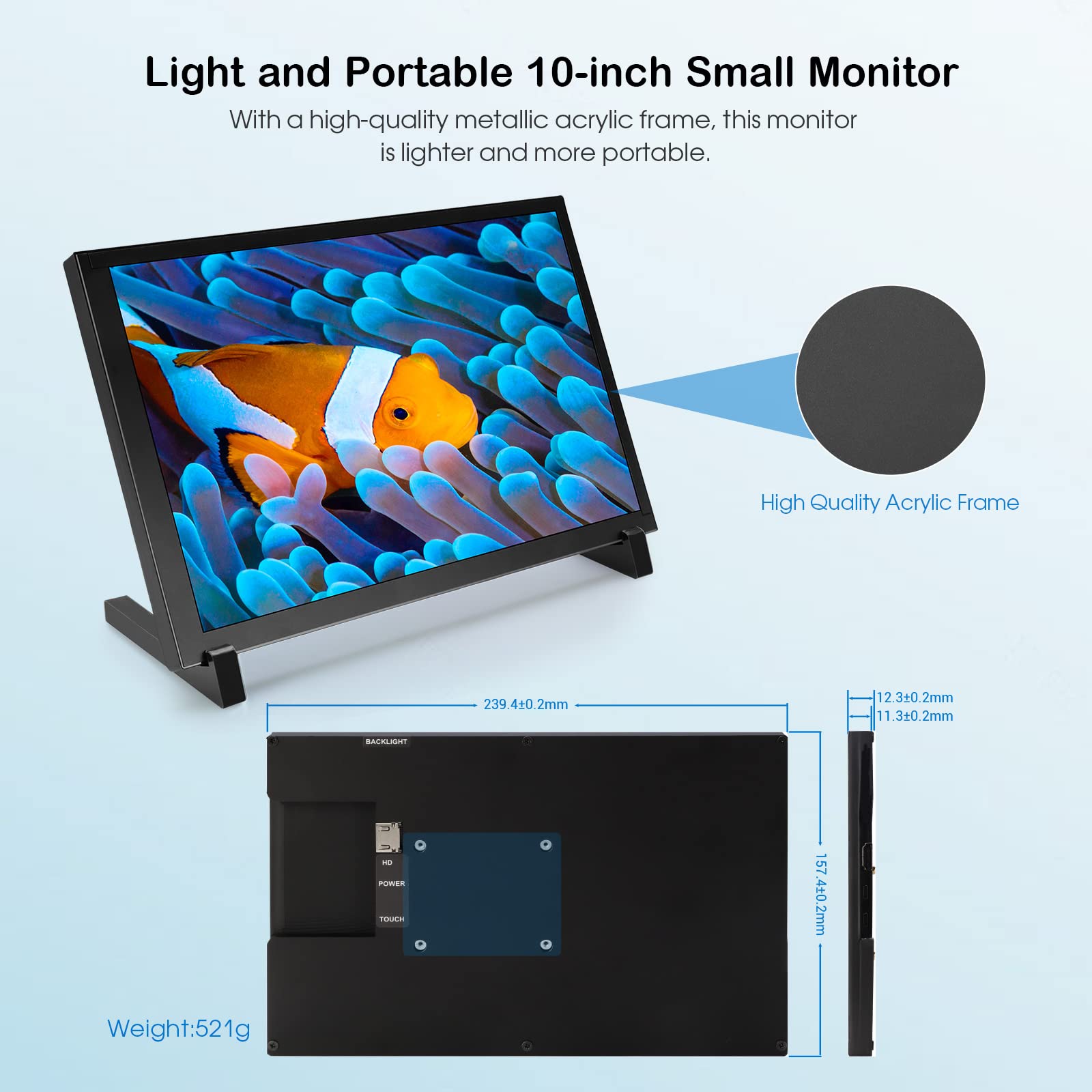 ELECROW Touchscreen Monitor 10.1 inch Touch Screen IPS 1280x800 LCD Display Small Monitor Compatible with Raspberry Pi Jetson Nano PC