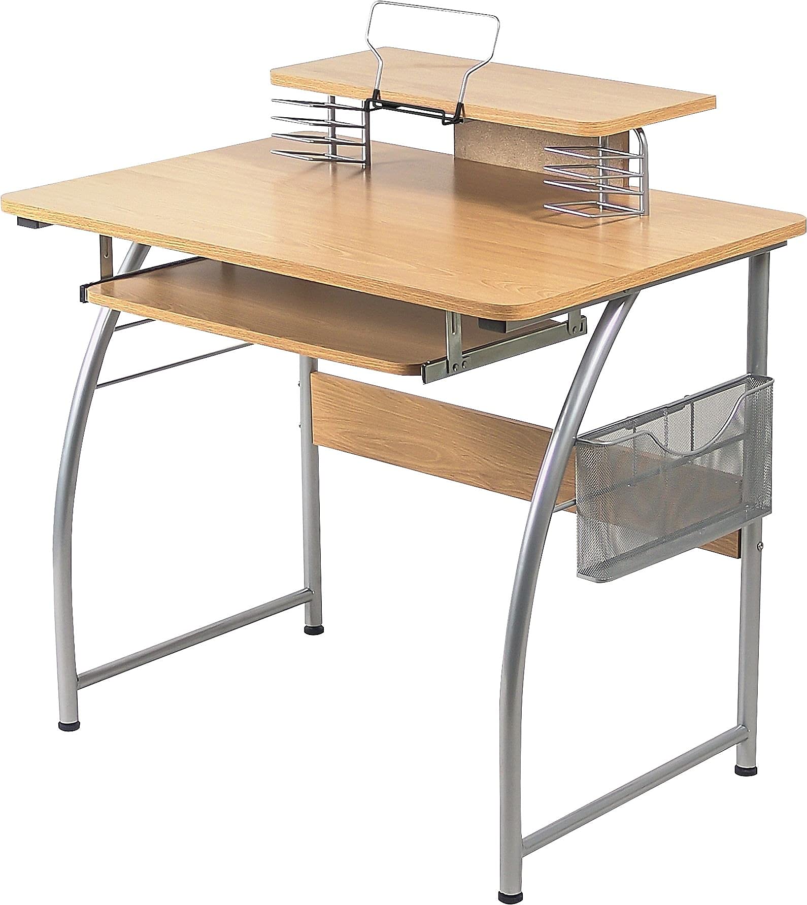 Lorell Upper Shelf Laminate Computer Desk, Metallic