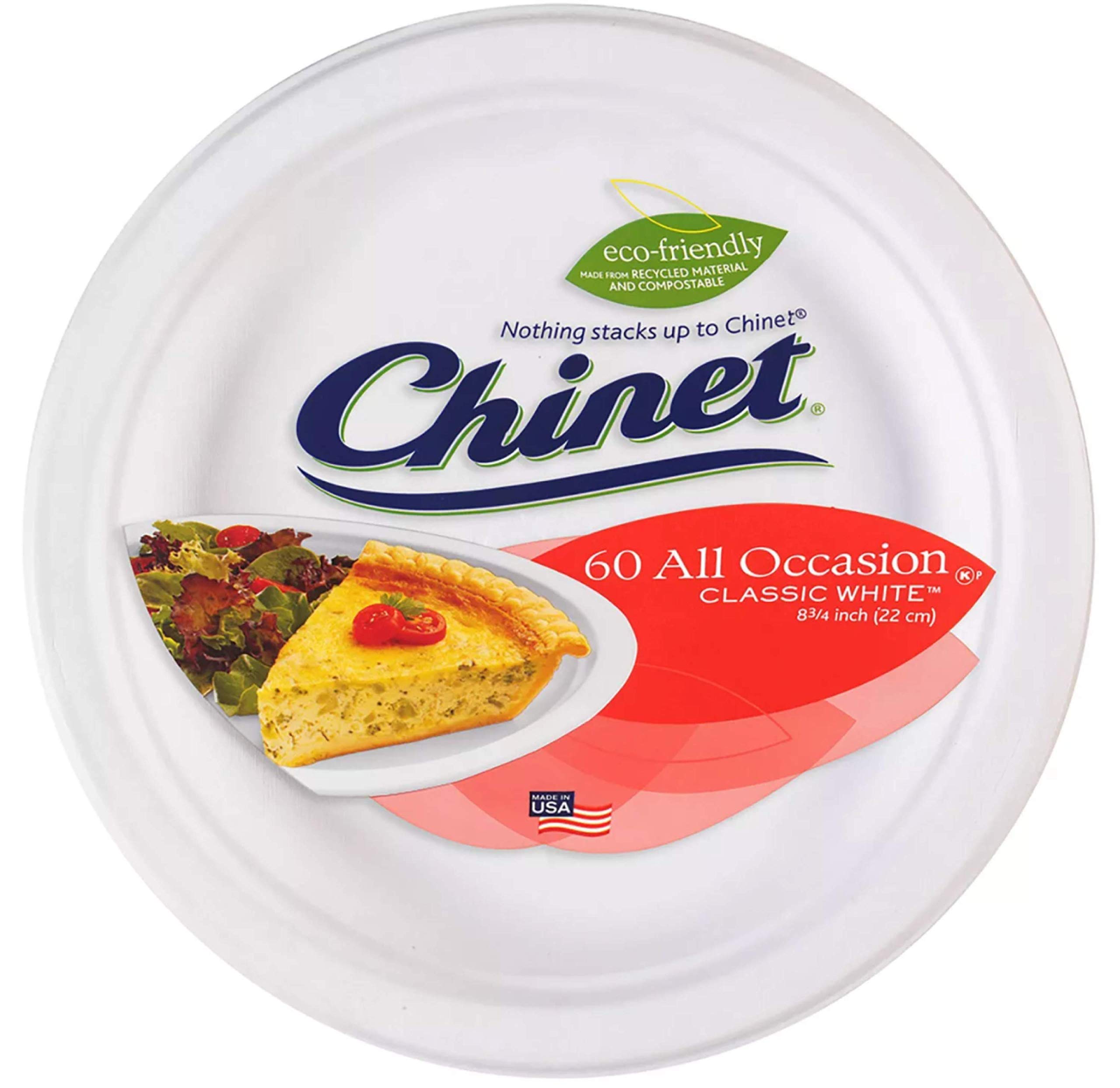 Chinet Classic Bundle - 60 Paper Bowls and 60 Paper Disposable Plates Combo - Classic White 16 Oz Bowls and All Occasion 8 3/4 Inch Classic White Plates