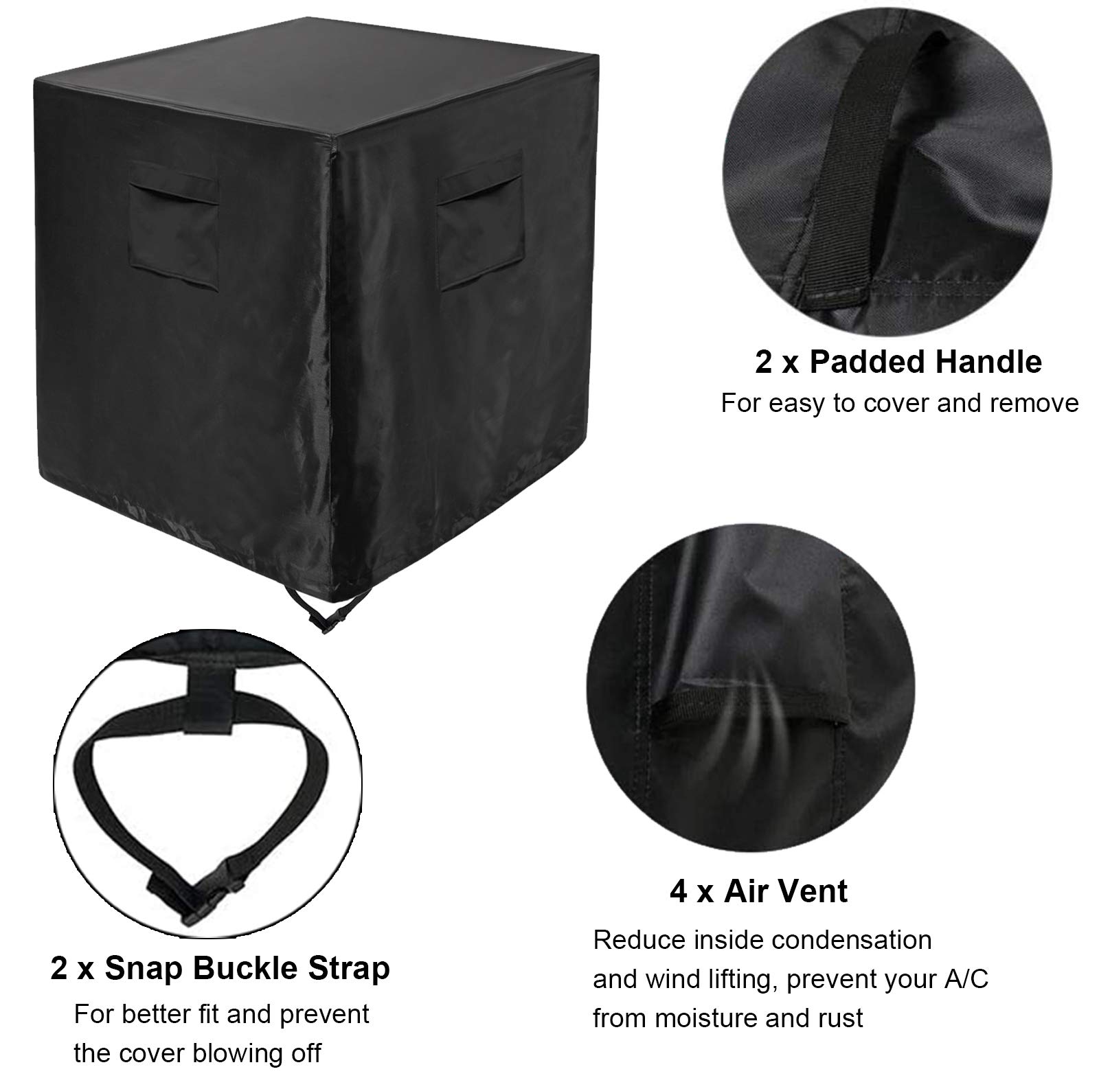 WOMACO Air Conditioner Cover for Outside Units Waterproof AC Covers Outdoor Central A/C Evaporative Cooler Cover Airconditioner Protector for Winter Exterior (Black, 36"L x 36"W x 39"H)