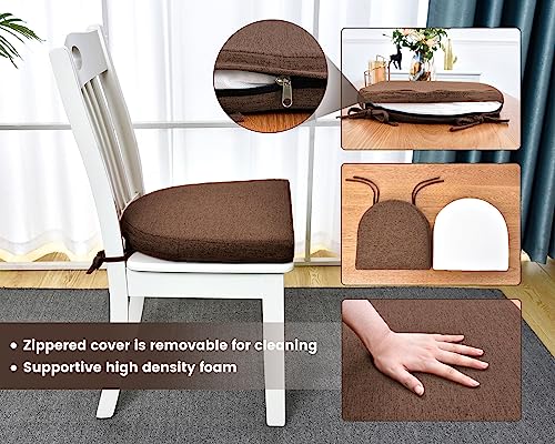 COSNUOSA Kitchen Chair Cushions D-Shaped Dining Chair Cushions with Ties Non Slip Kitchen Dining Chair Pads and Seat Cushion Set 17 x 16 Inches Brown 4 Pcs